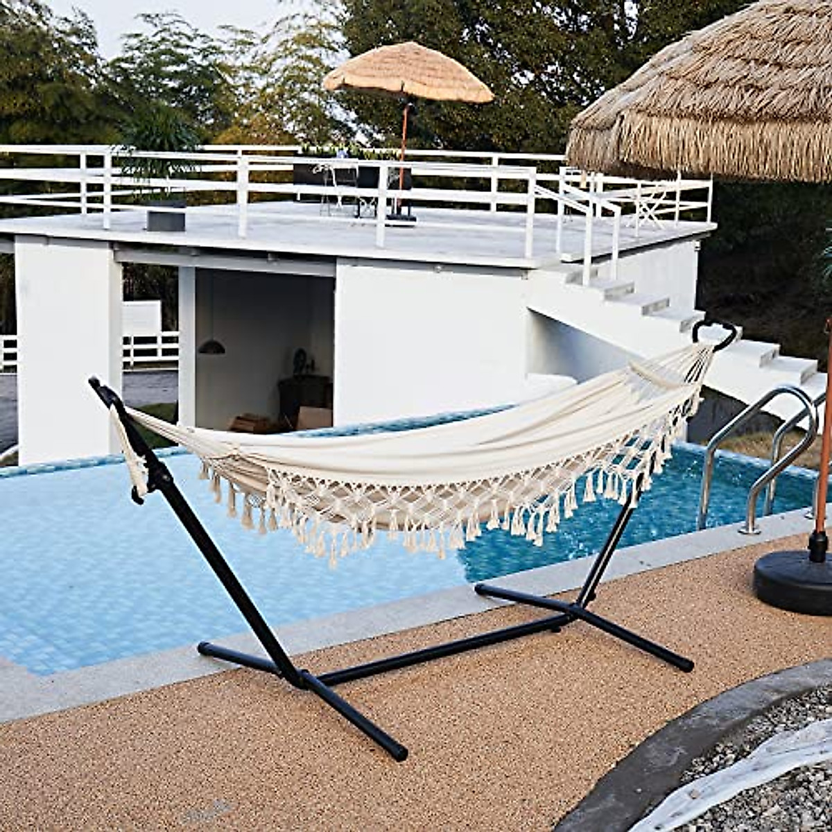 Leize Double Hammock with Stand Portable Hammock Stand Heavy Duty Steel Outdoor Patio Yard Beach Indoor with Carrying Case