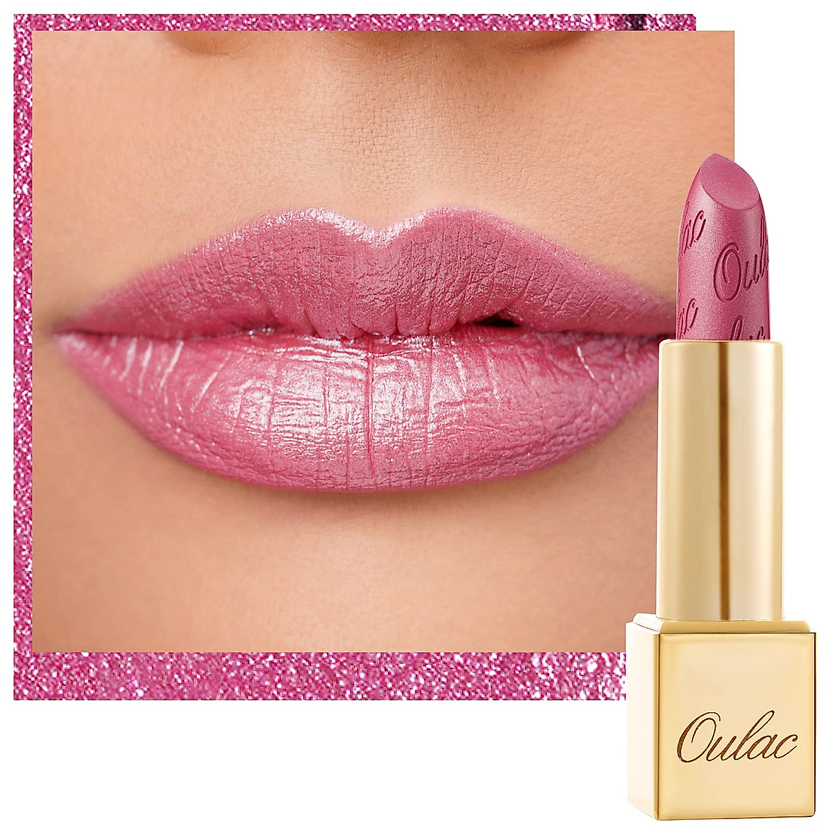 Oulac Pink Lipstick for Women with Metallic 3D Shine Lightweight Hydrating Formula, High Impact Lip Color, Vegan Beauty, Full Coverage Lip Makeup, Hip & Hippie(11)
