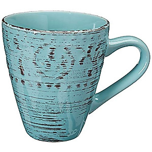 Elama Embossed Stoneware Ocean Dinnerware Dish Set, 16 Piece, Turquoise