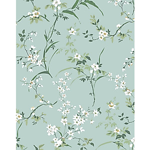 Peel and stick Wallpaper Farmhouse Wild Floral Peel and stick Wallpaper French Peel and Stick Wallpaper Blue Wallpaper for Bedroom Stick on Wallpaper Cabinets Contact Paper (Soft Blue, 17.7" X 78.74")