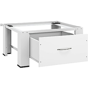 vidaXL Heavy-Duty Steel Washing Machine Pedestal with Storage Drawer - White, Suitable for All Standard Washing Machines and Dryers, Non-Slip and Scratch Protection Design
