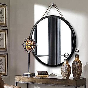 Honiway Round Mirror Black 24 inch with Bevel Wood Frame Large Circle Mirror Hanging Mirror Round Bathroom Mirror Circular Wall Mirror for Living Room Bedroom Entryway