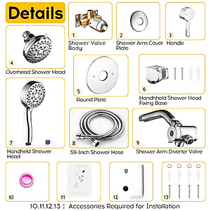 FRANSITON Shower Faucet System with Bathroom Spout Rain Shower Kit, High Pressure Handheld Shower Head 35-Function Dual 2 in 1 Shower Combo Faucet Set with Valve Trim Kit Black