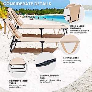 Giantex Chaise Folding Chair Adjustable Beach Patio Lounge Recliner, Beige