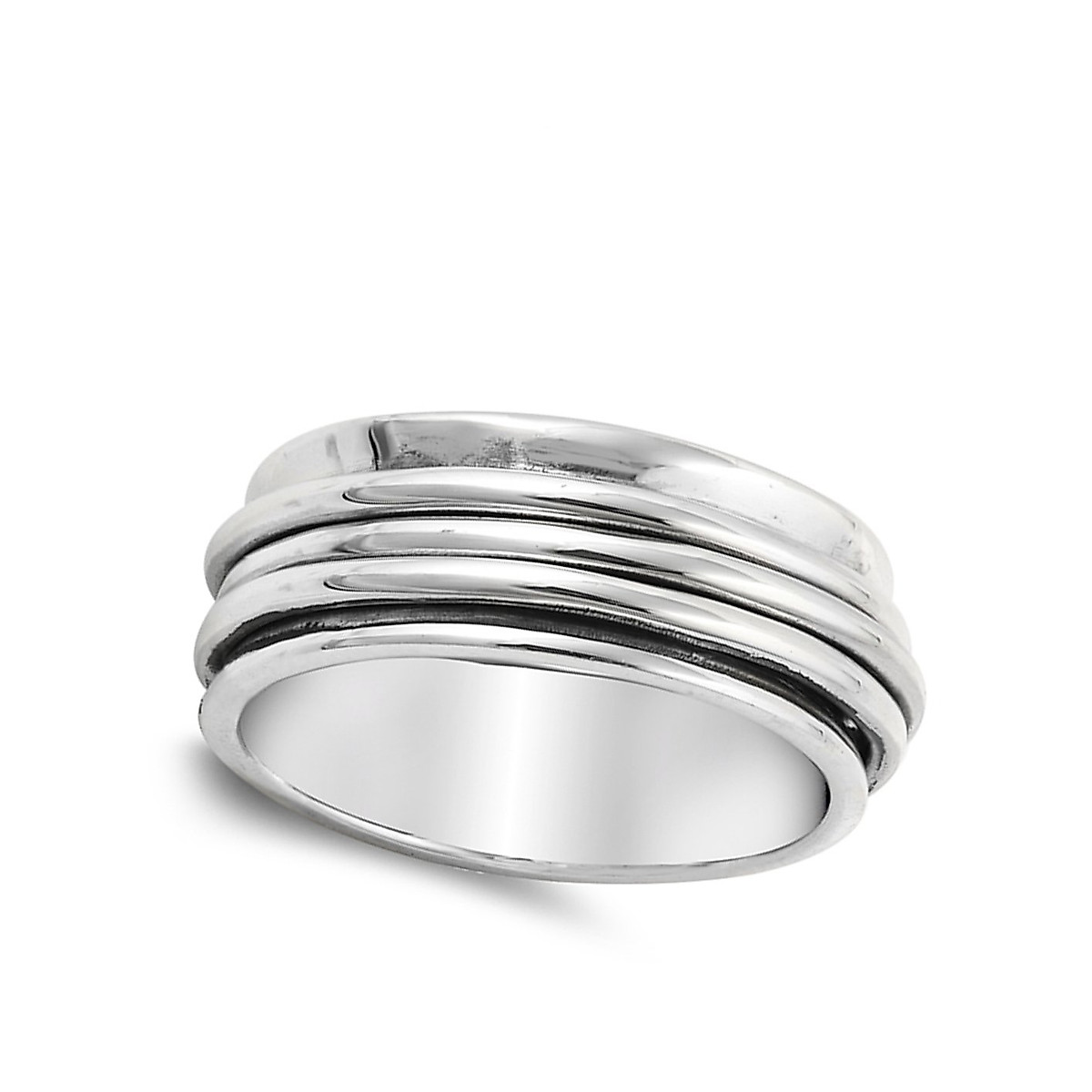 Spinner Meditation Wedding Ring New .925 Sterling Silver Triple Band Size 6