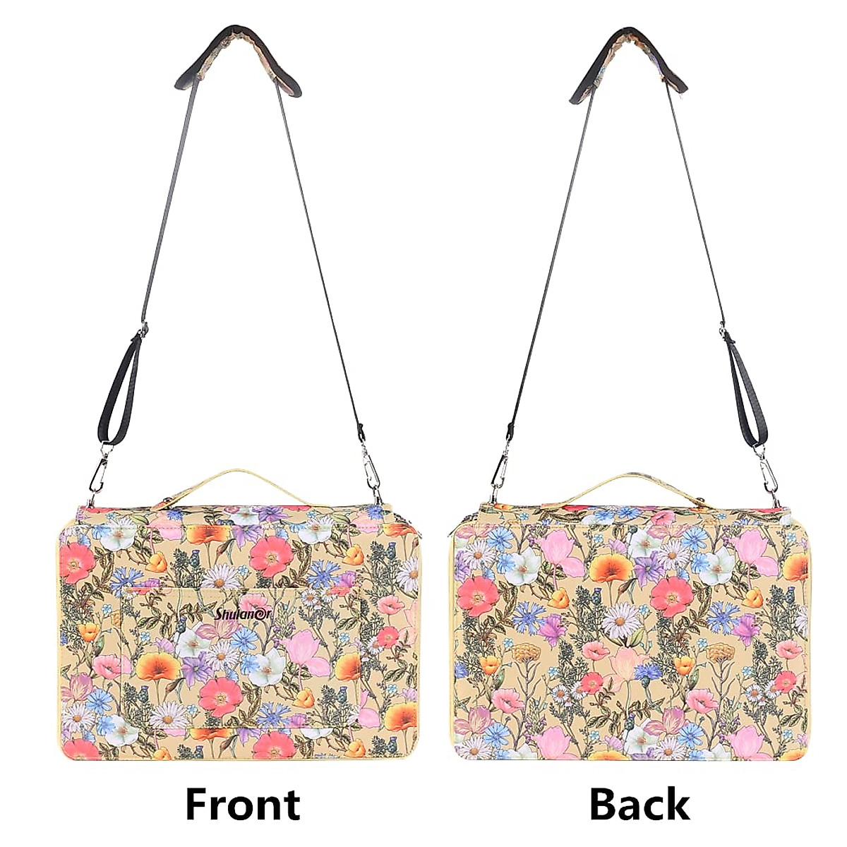 Shulaner Colored Pencil Case 128 Large Slots Holds 384 Pencils or 256 Gel Pens with 4 Layer Zipper Closure High Capacity Pen Organizer for Painter or Artist Yellow Flower