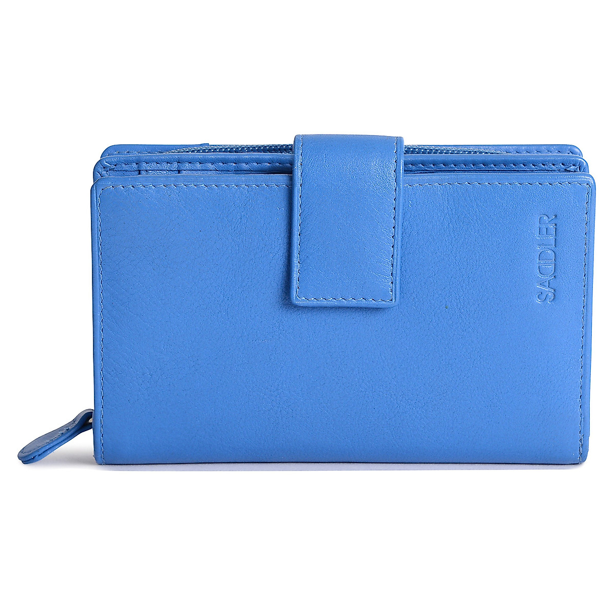 SADDLER Womens Luxurious RFID Protected Leather Large Bifold Purse Wallet with Centre Zipper Coin Purse | Ladies Designer Clutch Perfect for ID Coins Notes Debit Travel Cards | Gift Boxed - Blue