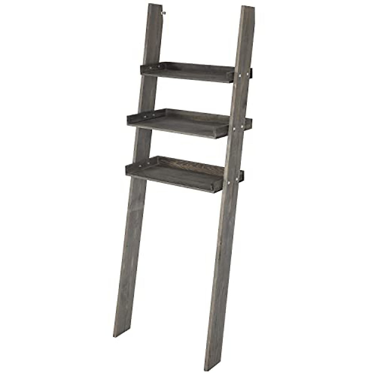 MyGift Over-The-Toilet Storage Shelves, 3-Tier Rustic Vintage Gray Wood Leaning Bathroom Ladder Shelf