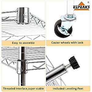 EZPEAKS 2-Pack Chrome 5-Shelf Shelving Units and Storage Rack on Wheels with 5-Shelf Liners, NSF Certified, Adjustable Matel Wire Shelving Unit Rack for Garage, Kitchen, Office, (63H X 30W X 14D)