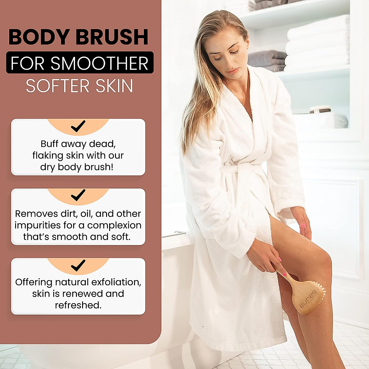 Since 1869 Hand Made in Germany - Smooth 100% Boar Bristle Body Brush, Gently Exfoliates Skin for a Softer, Smoother Complexion, Dry Brush Body Scrubber Promotes Circulation for a Healthy Glow