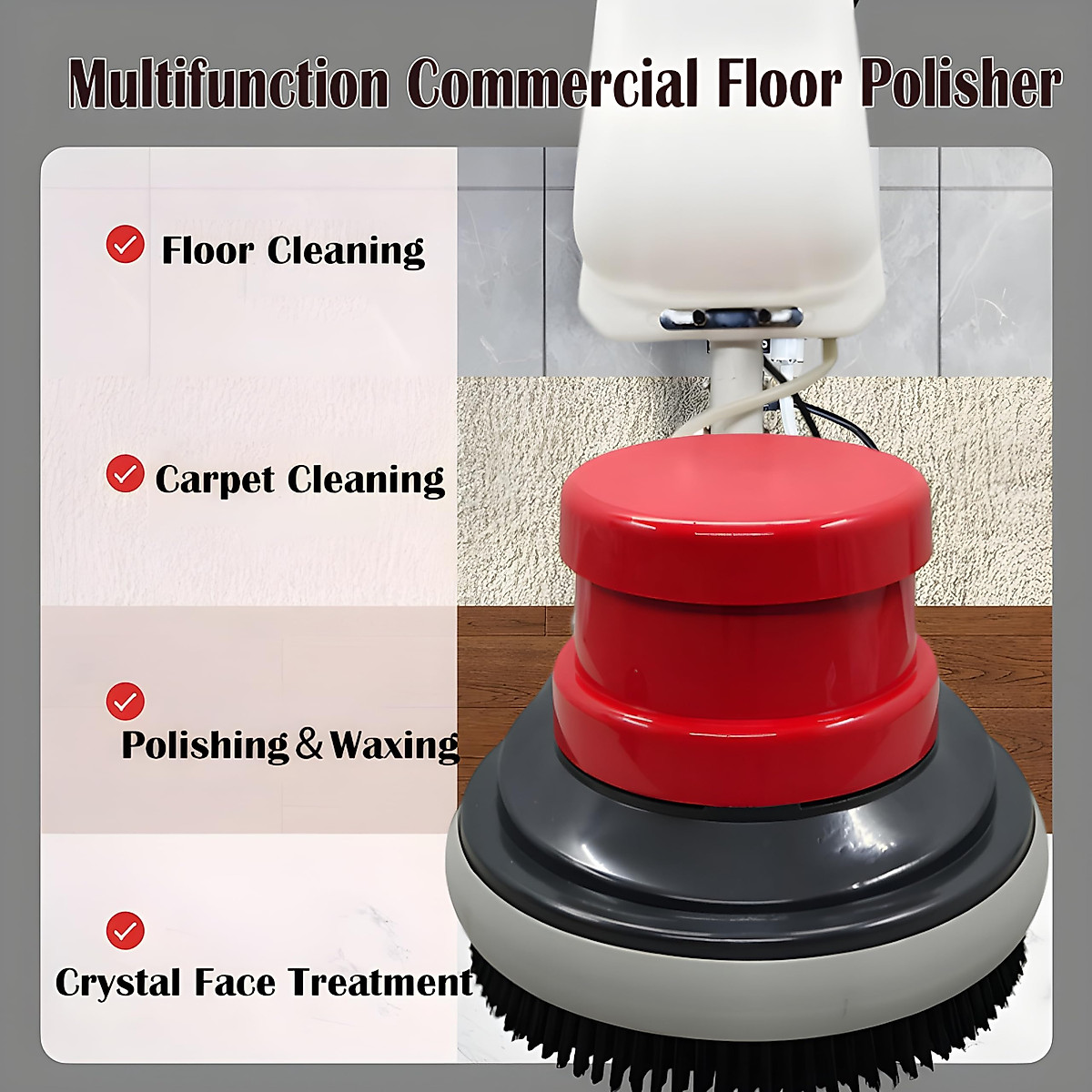HayWHNKN Floor Polisher Commercial Floor Scrubber Buffer Carpet Buffer Scrubber 17" Heavy Duty Polisher Machine 154RPM Multifunctional Carpet Cleaner with 3Gal Water Tank 110V
