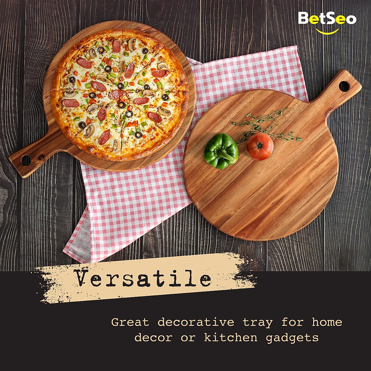 PREMIUM ACACIA Wood Cutting Board with Handle (10"x16") Rectangular Acacia Wooden Kitchen Chopping Boards for Meat, Cheese, Bread, Vegetables & Fruits. (1Pcs-Round Cutting Board)