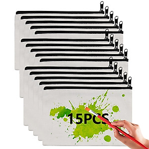 15 pcs Sublimation Blanks Makeup Bags Bulk, Black Zipper Canvas Pencil Bag,Polyester Tote Bags for Sublimation DIY Craft