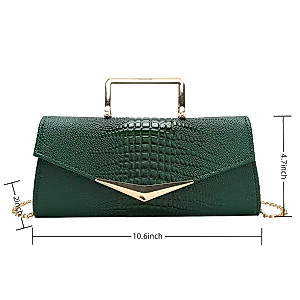 WIGUYUN Women Vegan Leather Evening Handbag Crocodile Pattern Handle Clutch Purse Cross Body Envelope Bag Khaki