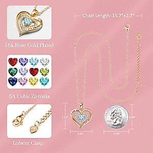 REDBEE 18K Rose Gold Plated 925 Sterling Silver Birthstone Heart Necklace for Women's Gifts from Husband Necklace Gift for Wife Aquamarine Birthstone Necklace for Her (Rose Gold-Mar-Aquamarine