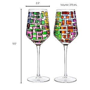 Artisanal Hand Painted Stemmed Wine Glasses - Gift for, Friends, Girlfriends, Sagrada Renaissance Stain-glassed Windows Wines Glass Set of 2 - Gift Idea for Birthday, Housewarming, Extra Large Goblets
