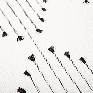 Boho Hand Woven Bathroom Rug Fringe Rug for Bedroom Cotton Woven Tassel Throw Rug， Moroccan Accent Tribal Decorative Throw Floor Carpet , Exquisite Geometric Minimalist Style (2.0 ft x 3.0 ft, White)