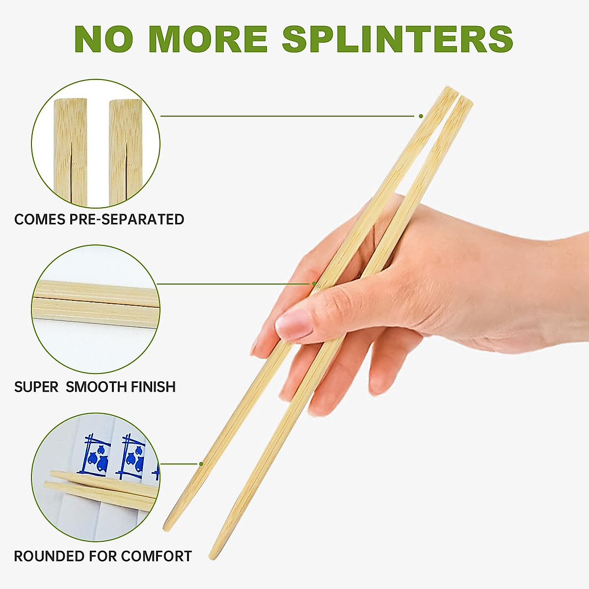 SSHAN Bamboo Chopsticks Disposable - Individually Wrapped Disposable Chop Sticks, Solid No Splinter Japanese Chopsticks (90 pairs)