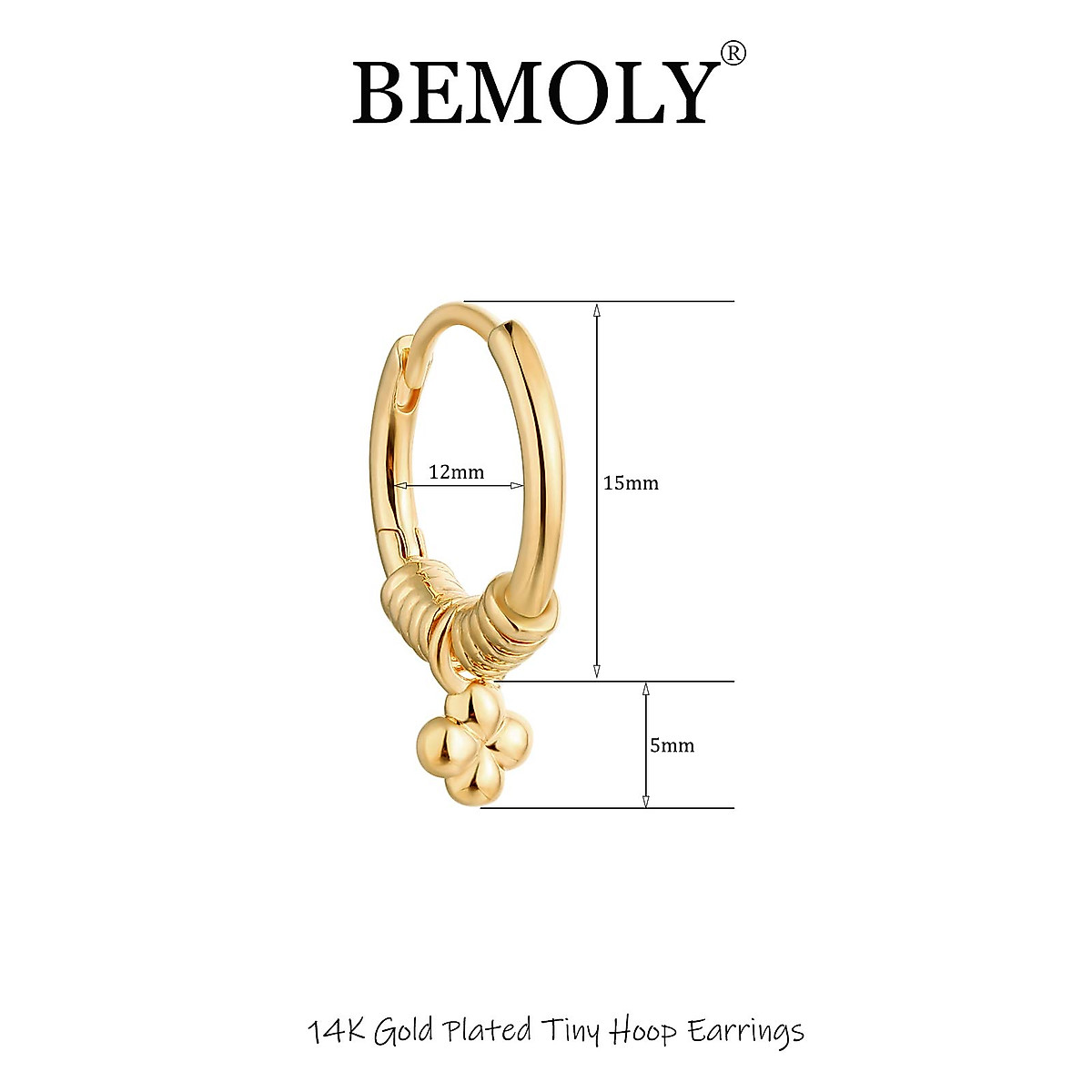 14K Gold Plated Charm Huggie Hoop Earrings for Women Cute Bead Drop Dangle Earring Tiny Simple Jewelry Gift