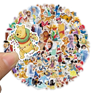 100pcs Disney Cartoon Stickers Gifts for Kids Girl, Cute Princess Waterproof Vinyl Decal for Teen Laptop Water Bottle Bike Guitar Phone Skateboard Luggage (100 Cartoon)