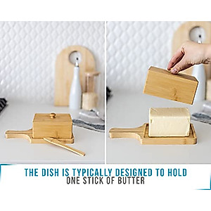 Bamboo Butter Dish w/ Lid – Large Butter Holder Made of Eco-Friendly, Food Grade Bamboo – Holds up to 4oz of Your Favorite Butter – Ideal Butter Keeper for Storage and Serving – Easy to Use