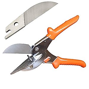 Multi Angle Miter Cutter | + Spare Blade | Hand Scissors Multipurpose Tool | 45-135 Degree Cutting | Stainless Steel, Rubber Handle & Safety Lock | Miter Shears, Trim, Chamfer & Quarter Round Cutters