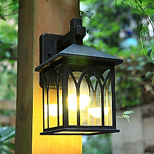PEHUB European Unique Black Metal Aluminum Outdoor Wall Light Sconce Vintage High Brightness E27 1-Head LED Glass Wall Lamp Balcony Terrace Patio Wall-Mounted Safety Lighting Fixture Exterior Light Fi