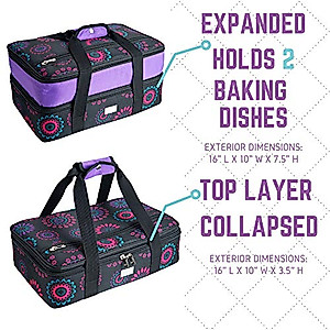 Pursetti Casserole Carriers for Hot or Cold Food, Perfect Insulated Food Carrier for Potluck, HolidayParties/Picnic/Cookouts, Fits 9"x13" Baking Dish (Purple Circle w/Purple Accent)