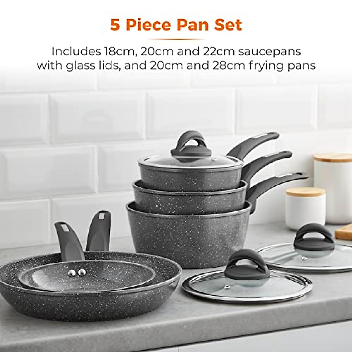 Tower Cerastone Forged Aluminium Pan Set with Easy Clean Non-Stick Ceramic Coating, 5 Piece, Graphite