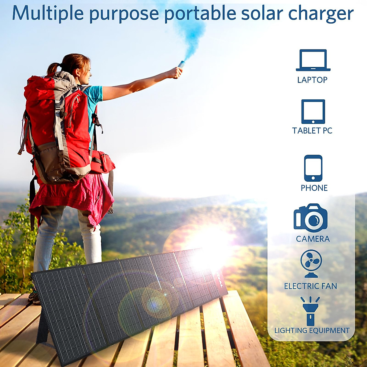 Keshoyal Portable Solar Panels,150W/18V Foldable Solar Panel with QC3.0 USB Ports & DC Output(10 Connectors), Solar Charger for Power Station Phones Laptop Tablet Outdoor Camping RV