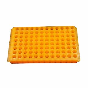 LSVERDE 1 Pcs Microcentrifuge Tube Rack for 0.5ml-2ml Centrifugal Pipe, Lab Test Tubes Rack Holder, Double-Sided 96 Holes Plate with Hole Diameter 7.5mm and 11mm (Orange)