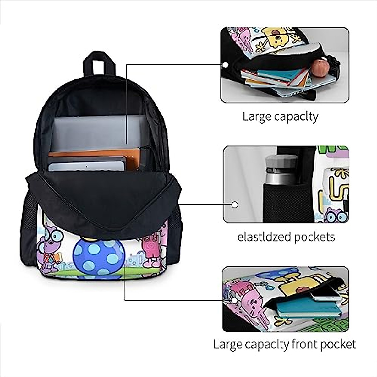 KOVOS Wow! Wow! Anime Wubbzy! Laptop Bag Cartoon Backpack Casual Travel Backpacks Daypack For Men Women