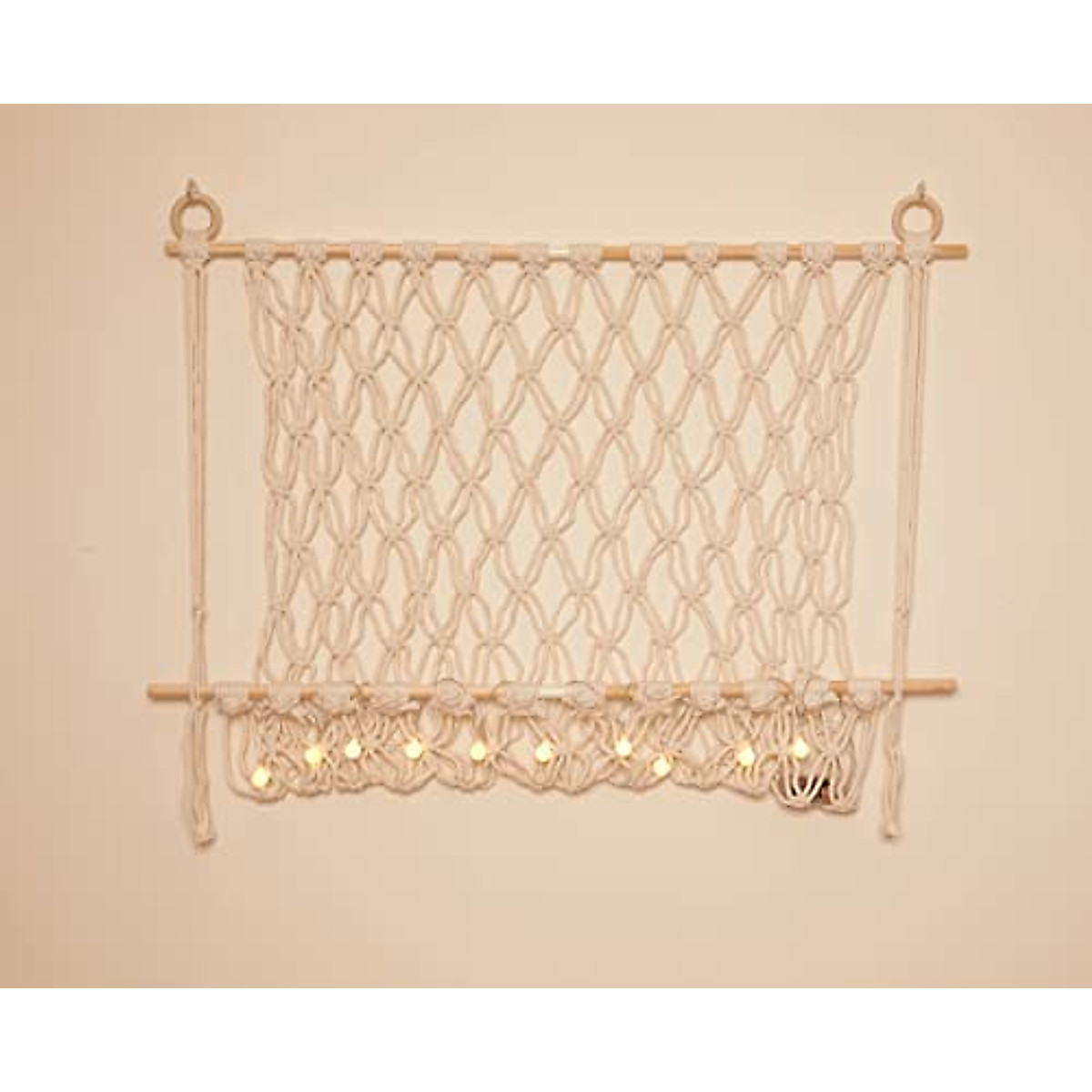 Lilly's Love Stuffed Animal Macrame Hammock Display Swing w/String Lights | Large Boho Style Rope Net Holder for Kids Toys | Hanging Corner Nursery Storage Organizer for Your Plushie Pets (White)