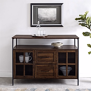 Walker Edison Furniture AZU48RAD3DDW Industrial 3-Door Buffet Sideboard for Kitchen-Dining Room, 48, Dark Walnut