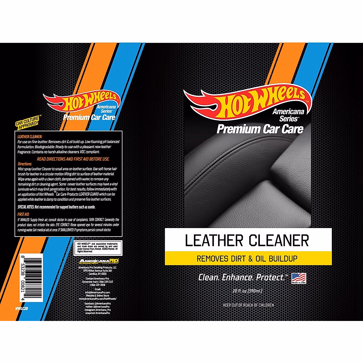 AMERICANA SERIES Hot Wheels Car Leather Cleaner Spray — Special UV Protection — Car Cleaning Supplies — Car Care Products — Car Detailing Supplies — Interior Car Cleaner - 20 Oz