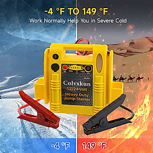 Colvxkun 2800/1400 Peak Amp 12V/24V Jump Starter,Can Start Trucks, excavators, transporters and Other Heavy Vehicles.Auto Battery Booster,Power Station with DC/USB Outputs,LED Work Light