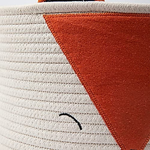 Cute Fox Basket, Cotton Rope Basket Small Gift Baskets Empty Making Kit, Baby Nursery Basket for Toys, Clothes, Gifts, Towels, Kids Laundry Basket, Kids Room Organizer, DIY Gift Basket for Baby Shower