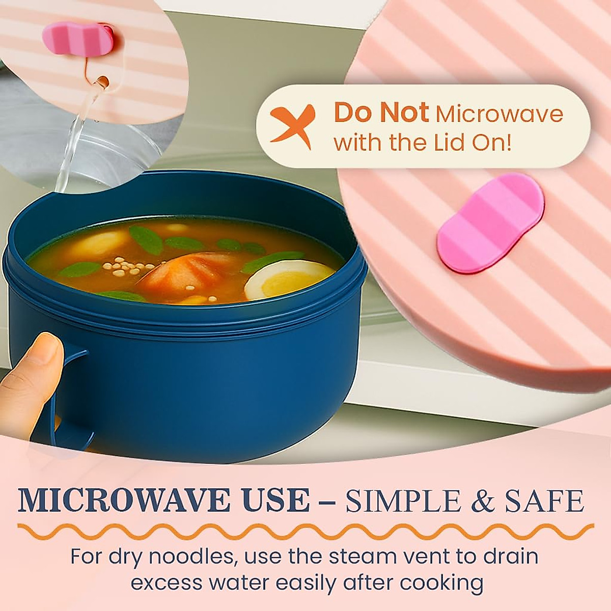 AI LOVE PEACE Microwave Ramen Bowl Set Noodle Bowls With Lid Speedy Ramen Cooker In Minutes BPA Free and Dishwasher Safe For Office College Dorm Room Instant Cooking (Pink)