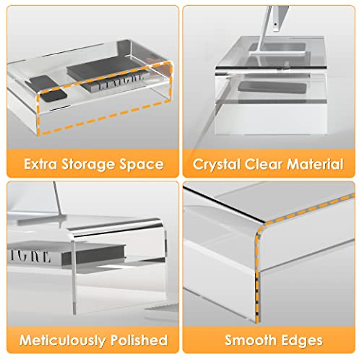 GOLDORCLE 2-Tier Acrylic Monitor Stand Riser Clear Computer Monitor Stand for Laptop PC Printer Computer Riser Acrylic Tray Laptop Storage Shelf (Medium)