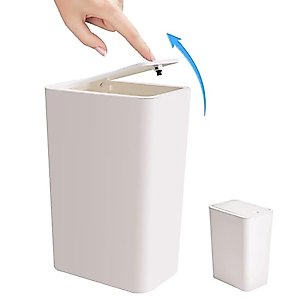 Hperu Bathroom Bin Bathroom Bin 9.1 L Small Trash Can White Waste Paper Bin with Lid Top Press Slim Garbage Can for Home Office Bedroom Kitchen,Rubbish Bin,Kitchen Bin