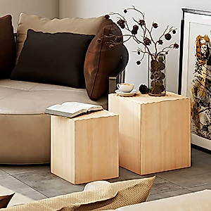 COZAYH Tree Stump End Table Set of 2, Multiple Styling Layout with Wood Tree Ring Pattern, Natural Wood Color, (F04011), 18.75Dx21.5Wx18.75H in