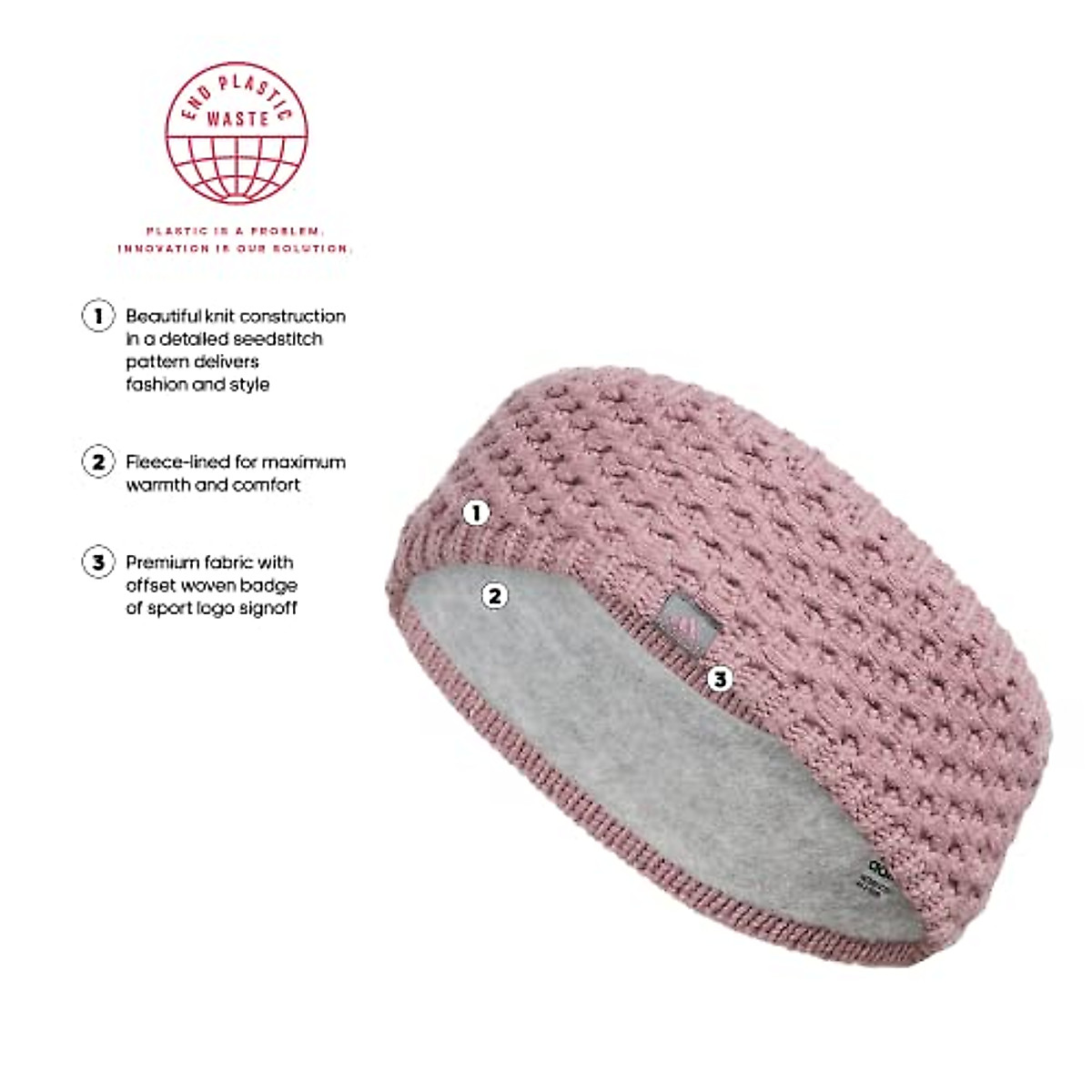 adidas Women's Crestline Knit Headband, Magic Mauve Purple/Onix Grey/Magic Mauve Purple, One Size