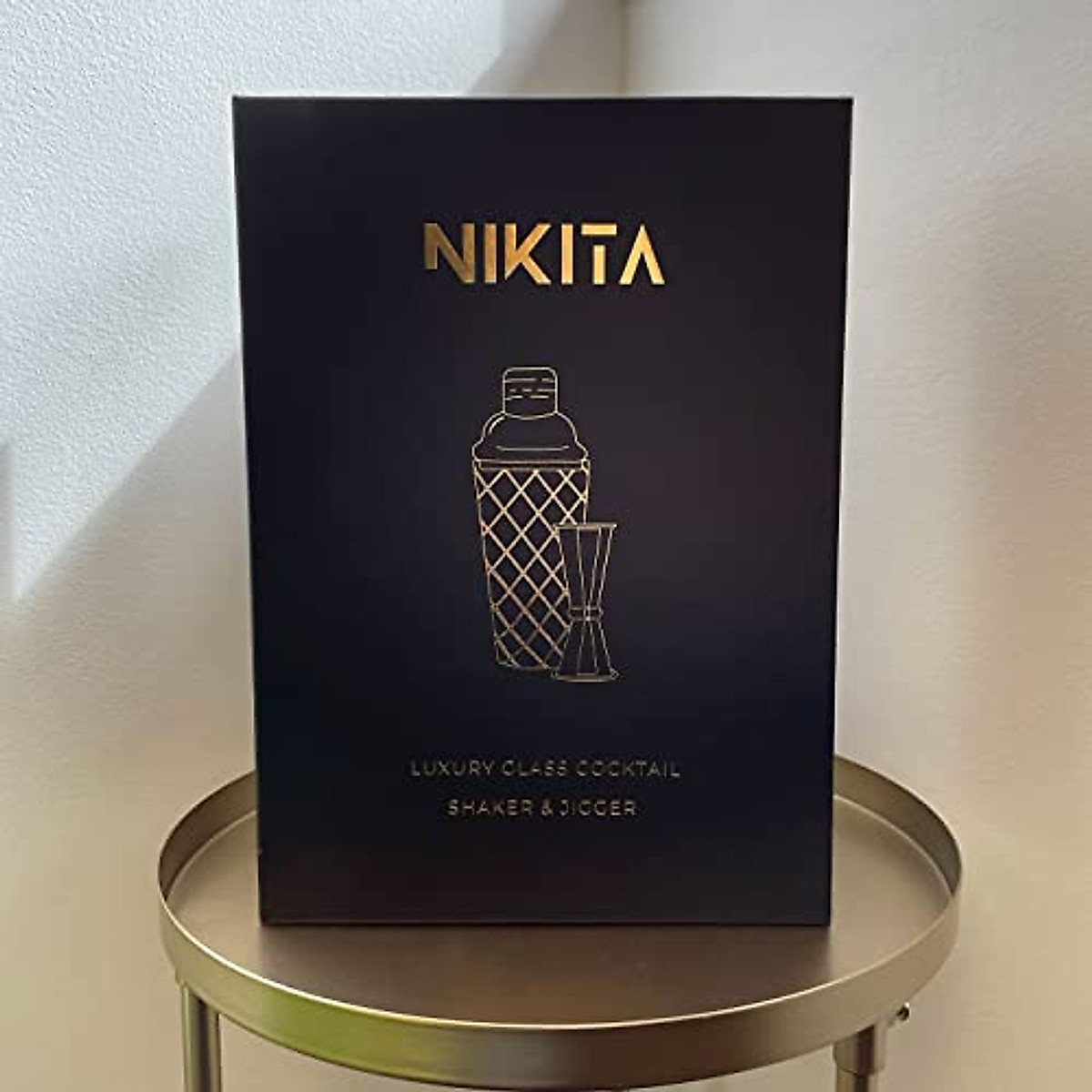 Nikita By Niki Luxury Glass Cocktail Shaker - Drink Shaker and Jigger Set - Stainless Steel Lid with Strainer - Martini Shaker Set - Silver, Rose Gold, Gold Cocktail Shaker Set Bartender Kit