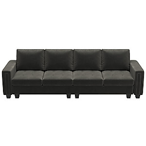 Belffin Velvet Modular 4 Seat Sofa Couch Sectional 4-seat Sofa Couch for Living Room Grey