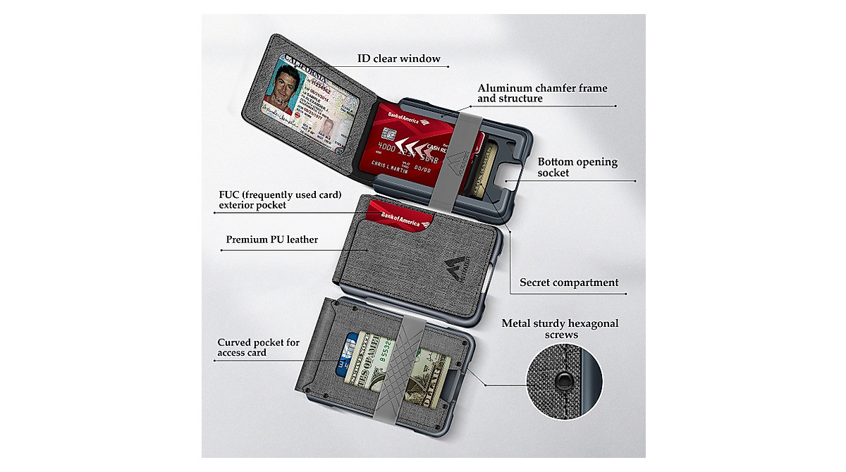 MURADIN Mens Wallet Tactical Bifold Wallets for Men Metal RFID Blocking ...