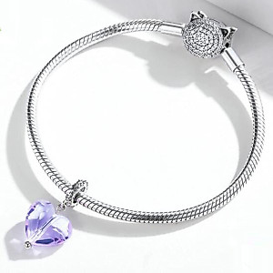 Meetccy charm Love You Lock Key fit Pandoras Charms Bracelets 925 Sterling Silver Charms Dangle Heart Beads Birthday Anniversary Valentines Mothers Day Gifts for Women Wife Purple Love Charm