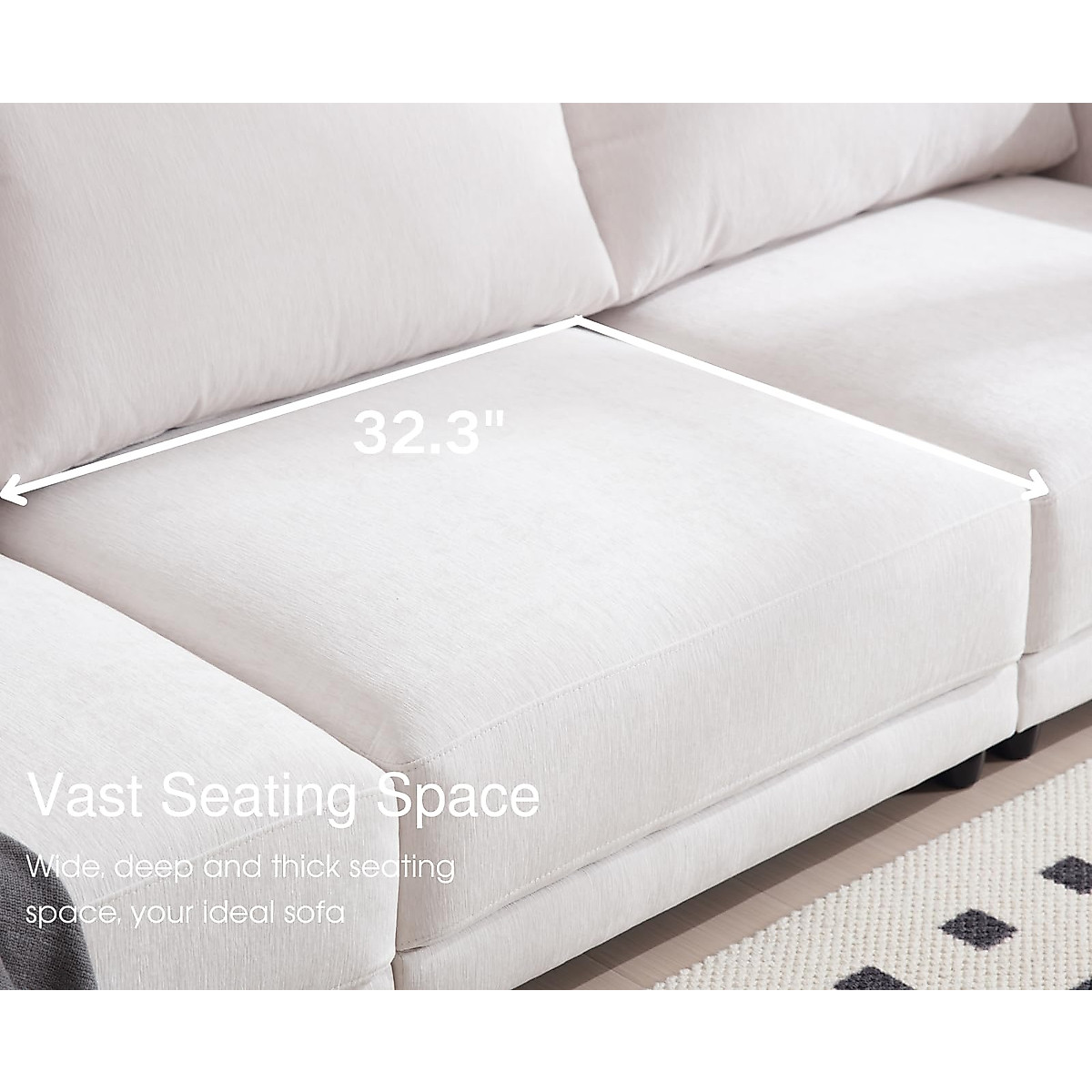 CIMOTA Oversized Corner Modular Sectional Fabric Sofa, 107 Inch Large 4 Seater Sofa Set, L Shaped Corner Sectional Cloud Sofa Couch for Living Room and Office, 3 Seat and 1 Middle Corner, White