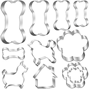 Dog treats Cutters Set 11 Pieces,5 Dog Bone 3 Footprint 2 Dogs 1House Dog Cookie Cutter sets Different Sizes Mini Small Medium Big Cut Out for Homemade Treats and Baking