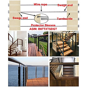 CKE Cable Railing kit Invisible Turnbuckle 1/8" 20 Pairs Swage Threaded Stud Hex Head Fitting Receiver Terminal for Wood & Metal Post