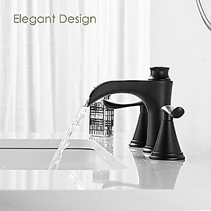FBUKE Black Bathroom Faucet Waterfall Bathroom Sink Faucet 3 Hole with Pop Up Drain Farmhouse Brass Mixer Tap, Matte Black